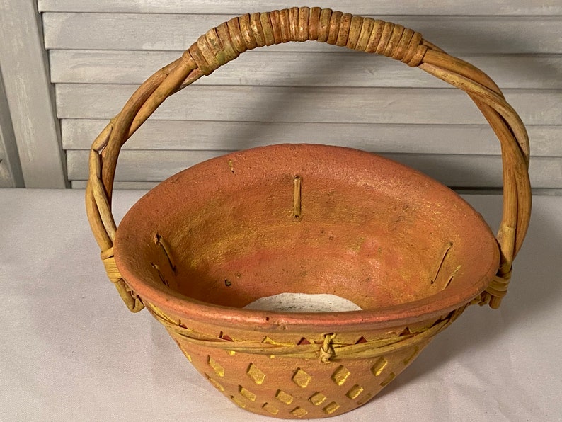 Vintage Pastel Organic Clay Pottery Basket With Handle Made in - Etsy