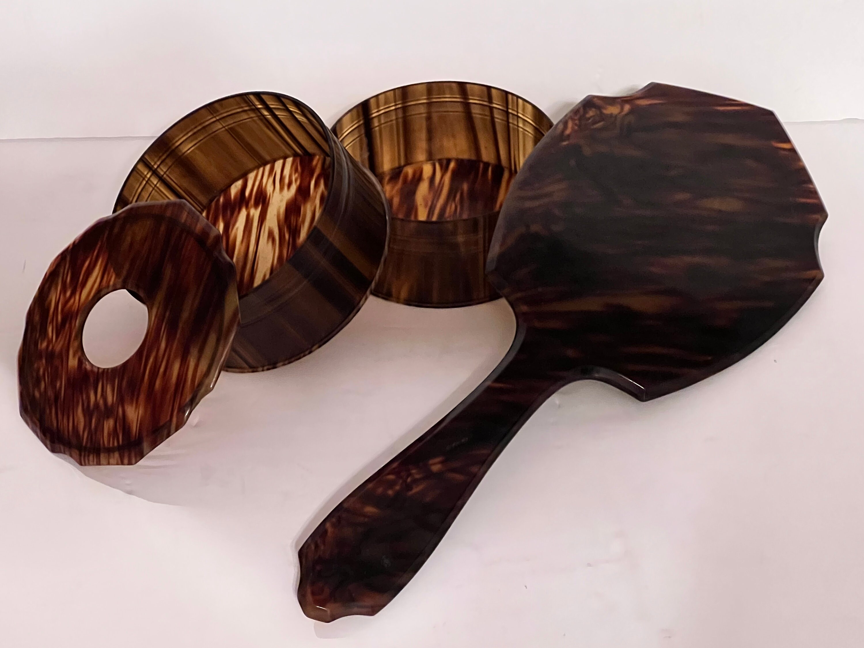 Vintage Mid Century Tortoise Shell Bakelite 3 Piece Vanity Set/ Mid ...