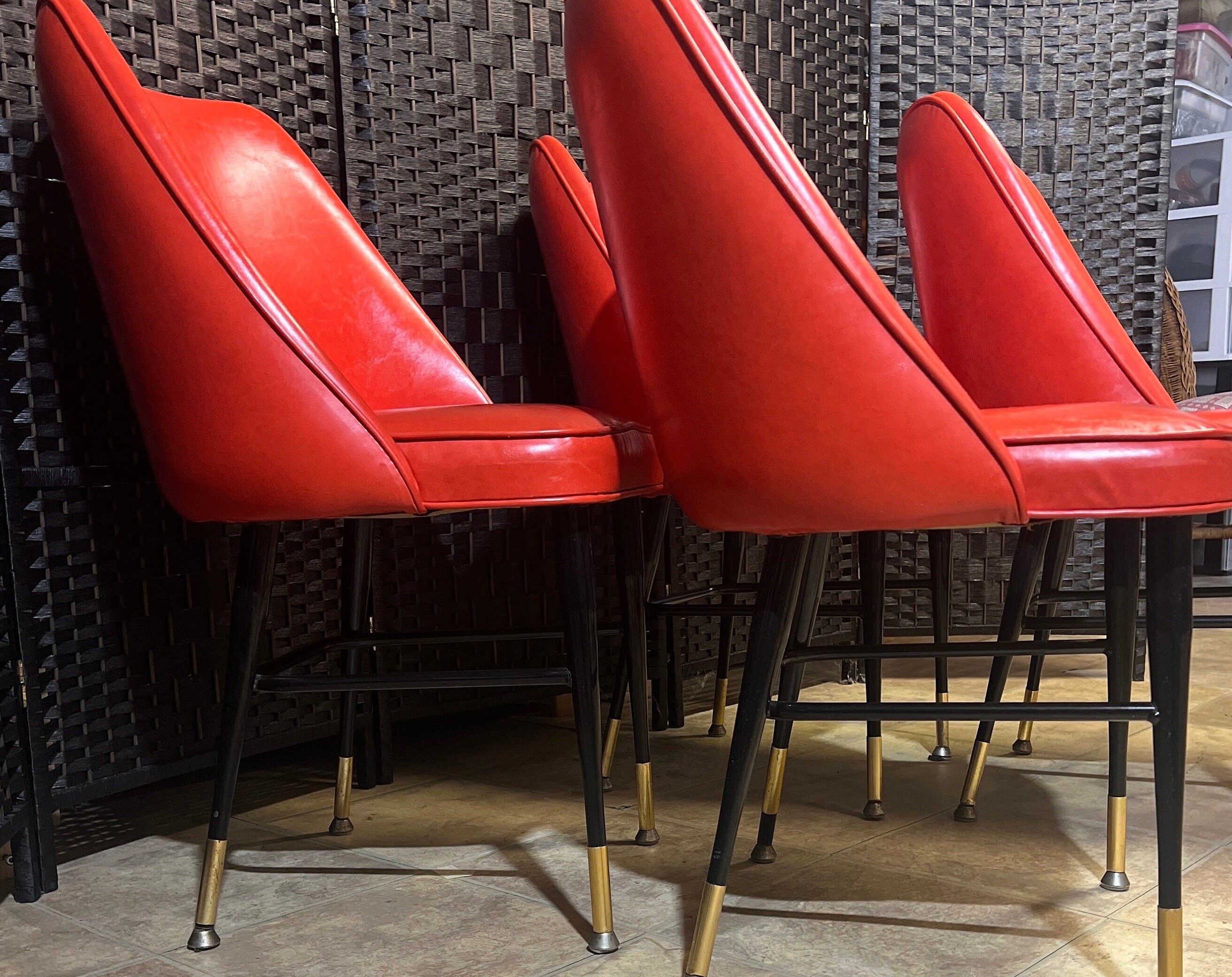 Modern Retro Red/orange Vinyl Dining Chair Set of 4 / Lion Brand ...