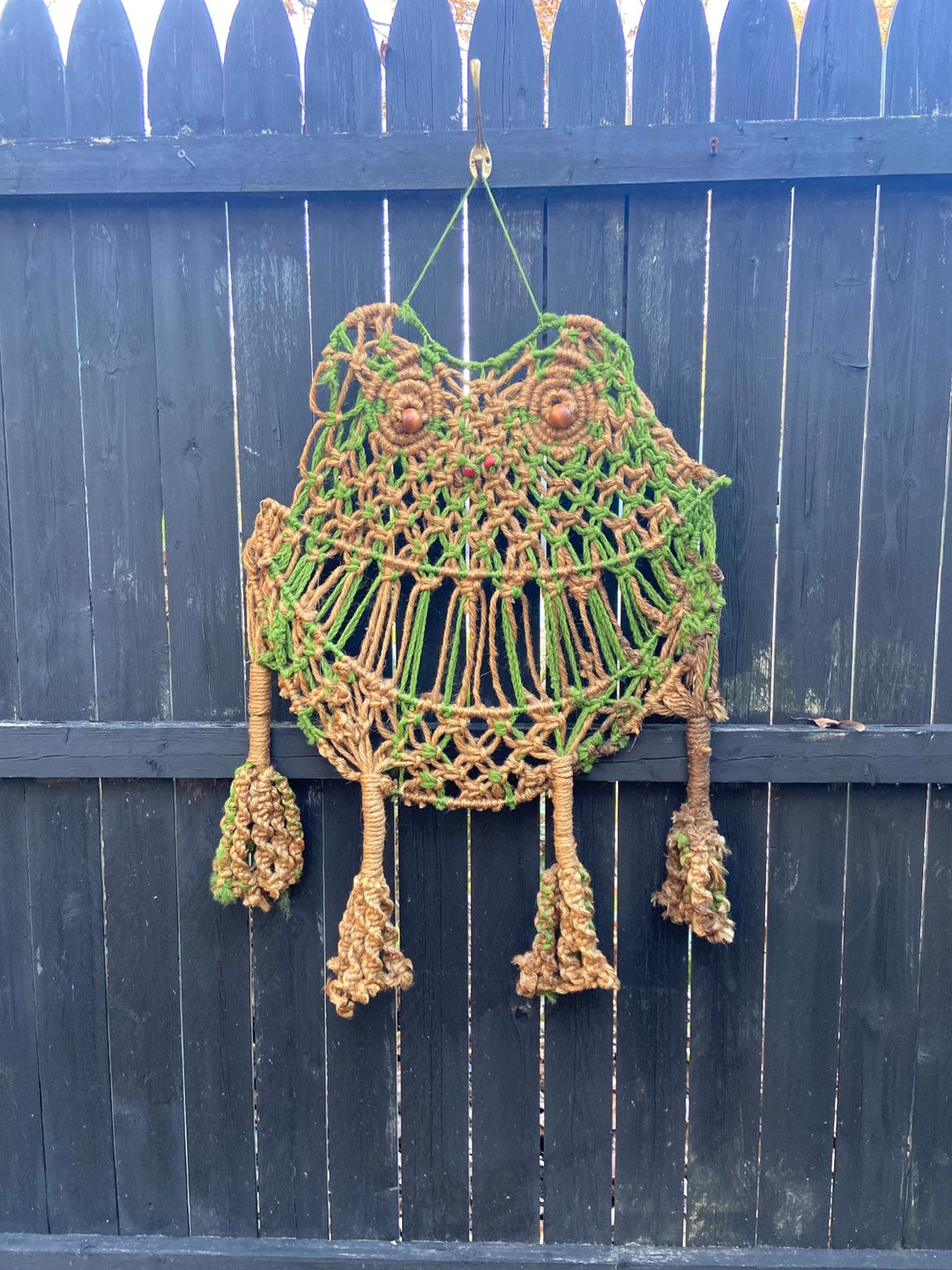 Vintage 1970s Large Macrame Frog Wall Hanging / 70s Mod Retro Home ...