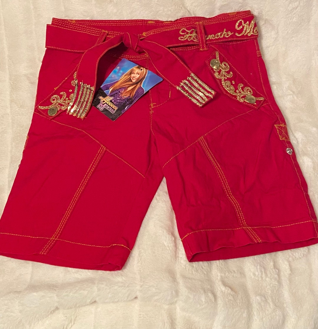 Vintage Disney Hannah, Montana Popstar Red Embellished Bermuda Shorts ...