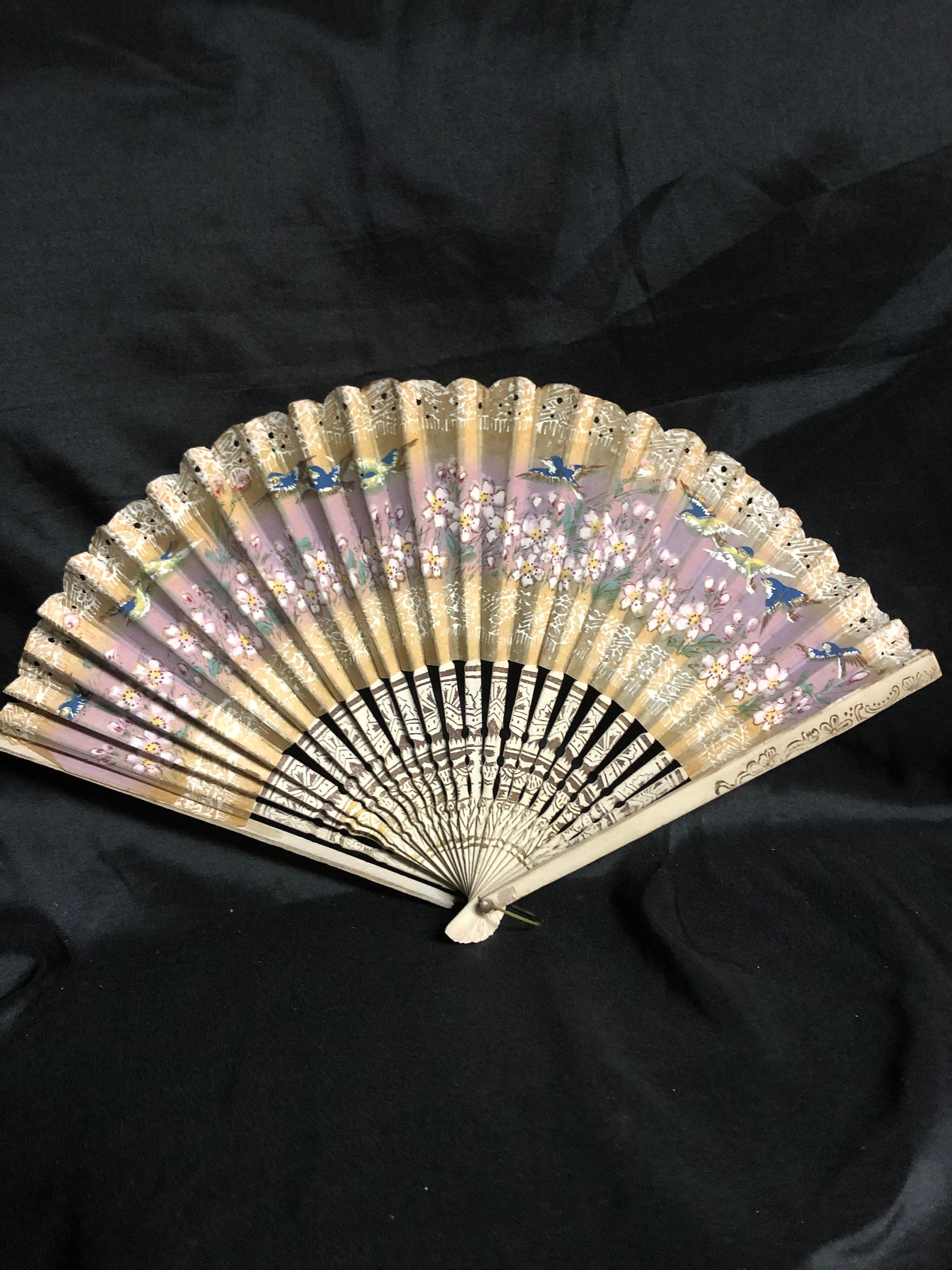 Vintage Paper Fan With Bird Design / Collectible Paper Fans / Victorian ...