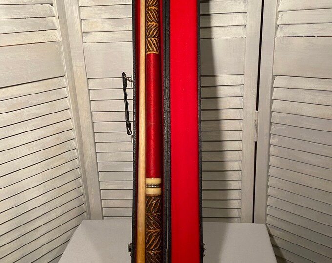 Vintage Hand Carved Wooden 3 Piece Pool Cue Stick With Case ...