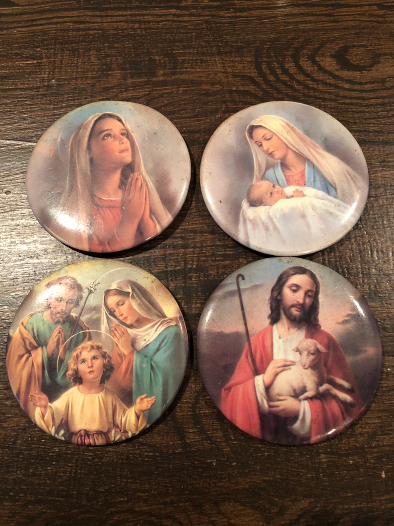 Set of Four Round Religious Magnets Made in Tawaiin / - Etsy