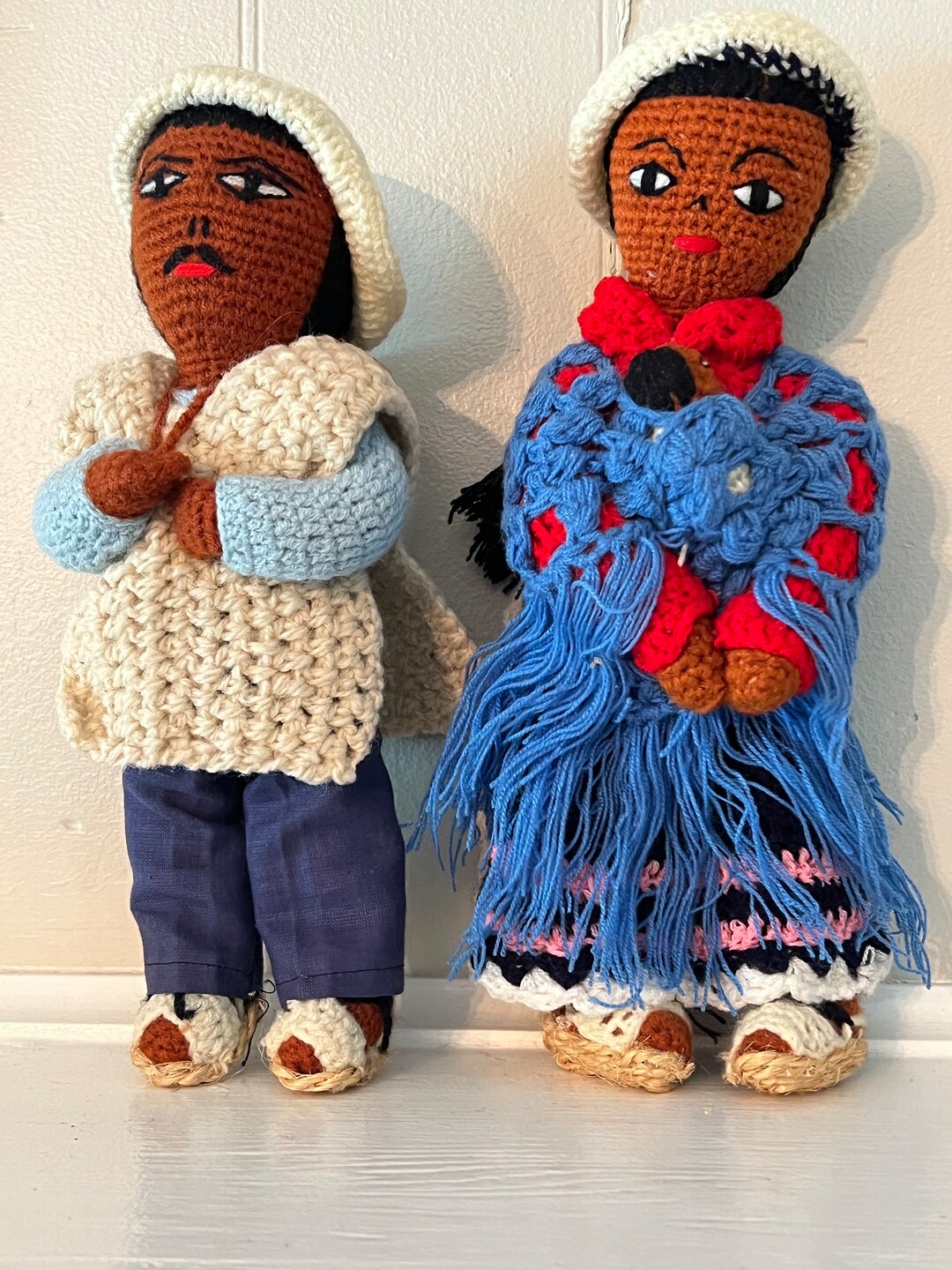Vintage Mayan Pair of Hand Made Crochet Souvenir Dolls/ World Travel ...