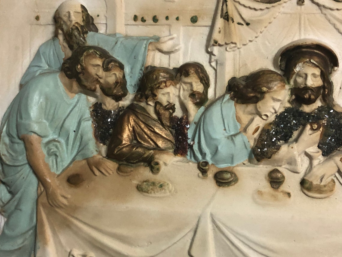 Vintage white plaster ceramic Last Supper relief plaque | Etsy