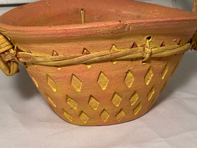 Vintage Pastel Organic Clay Pottery Basket With Handle Made in - Etsy