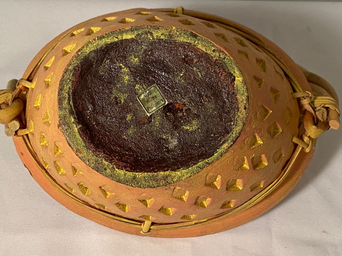 Vintage Pastel Organic Clay Pottery Basket With Handle Made in - Etsy