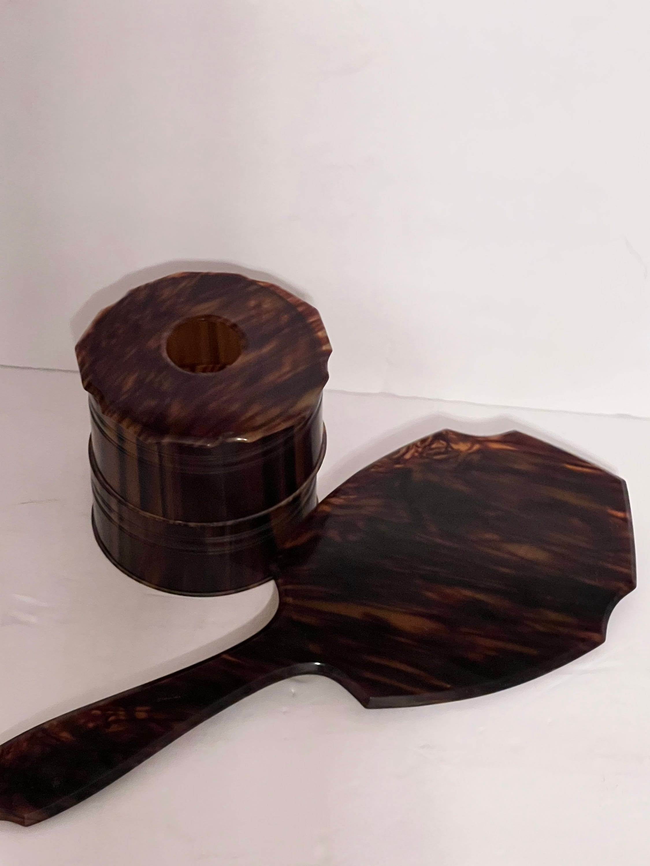 Vintage Mid Century Tortoise Shell Bakelite 3 Piece Vanity Set/ Mid ...