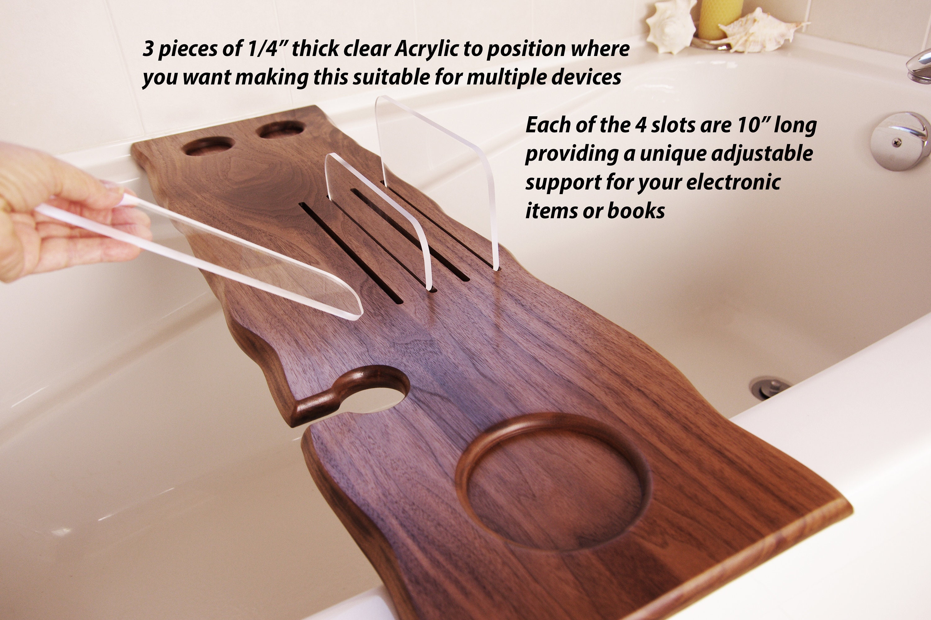 Bath Caddy Walnut Bathtub Tray Bath Caddy Wine Book Holder - Etsy