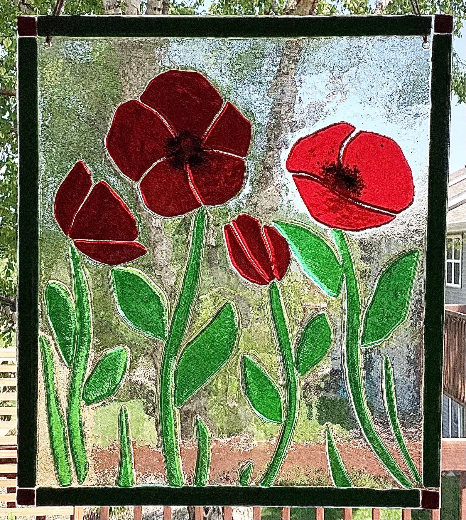 Red Poppy Fused Glass Window Panel - Etsy
