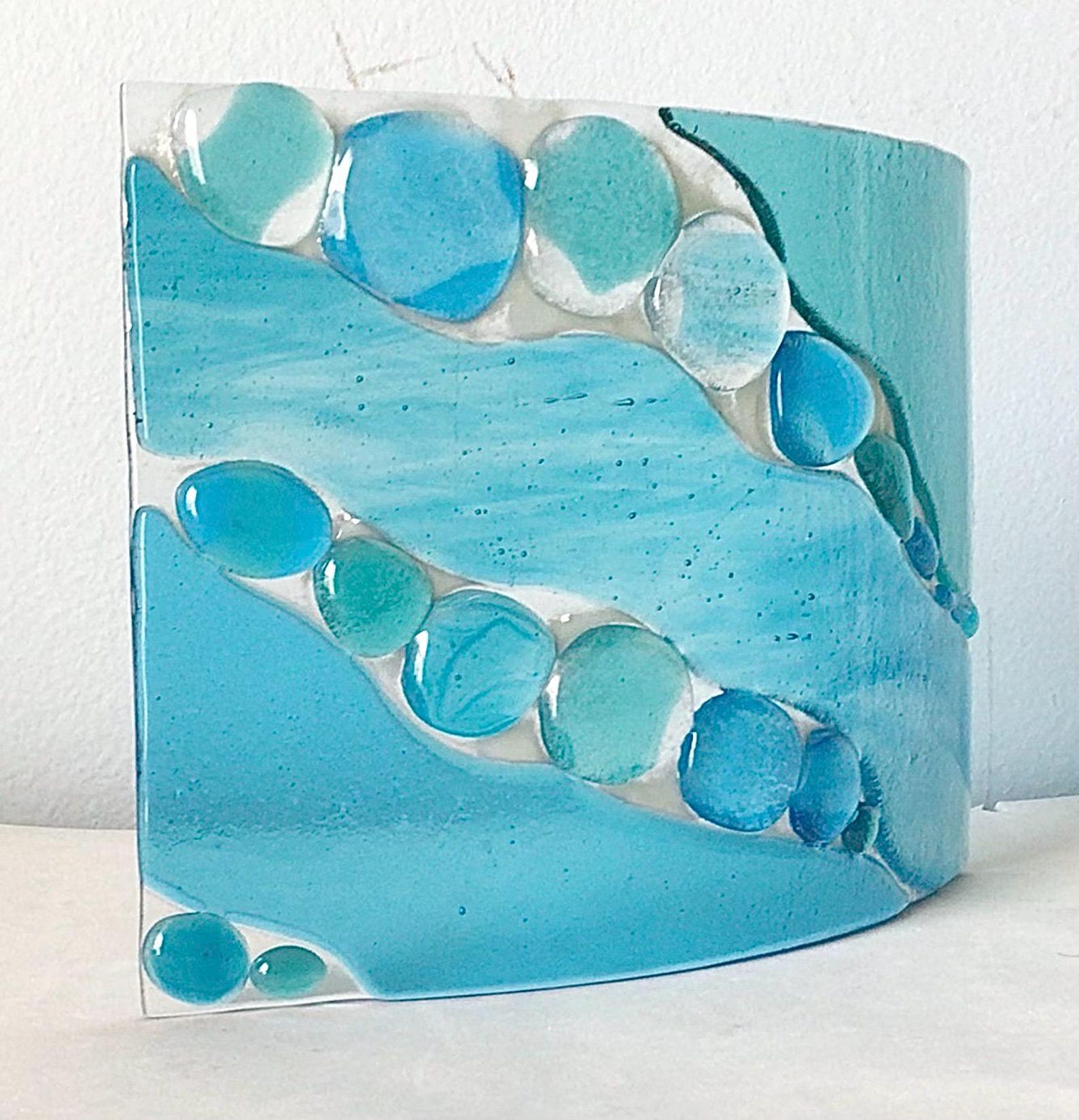 Turquoise Blue Abstract Ocean Waves Fused Glass Freestanding Panel - Etsy
