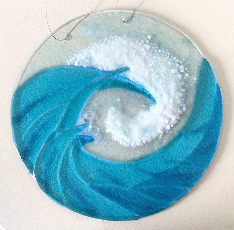 Turquoise Blue Stained Glass Ocean Waves Fused Window Panel - Etsy