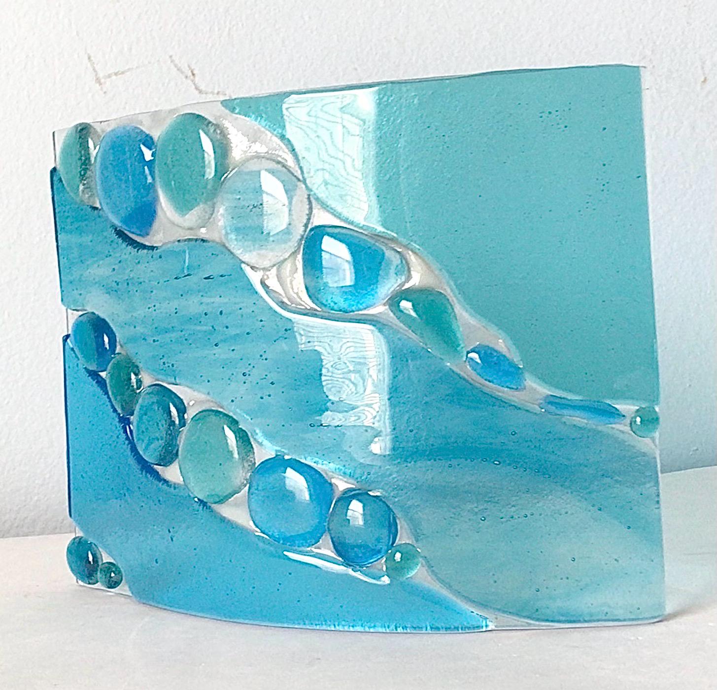 Turquoise Blue Abstract Ocean Waves Fused Glass Freestanding Panel - Etsy