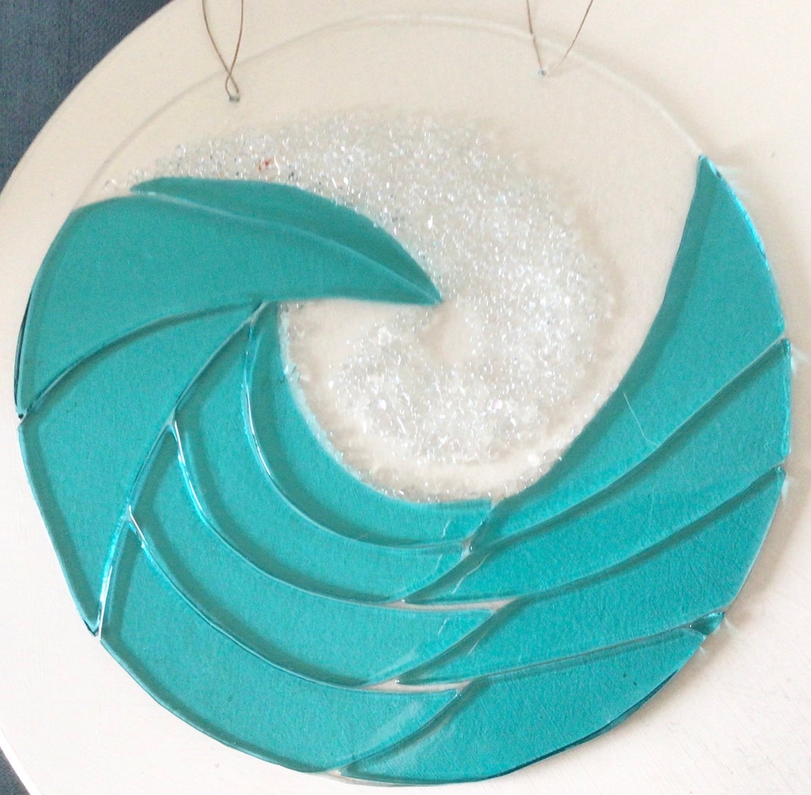 Turquoise Blue Ocean Waves Stained Glass Fused Window Panel | Etsy