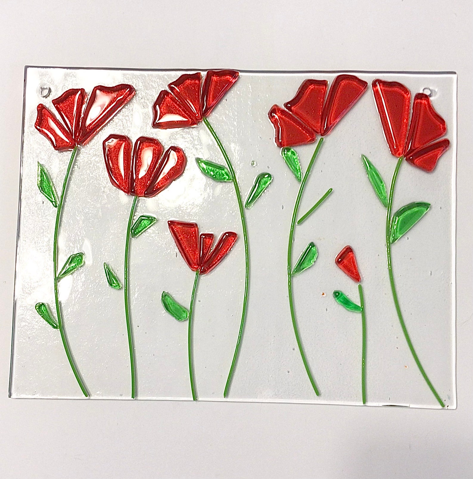 Red Poppy Fused Glass Window Panel SALE - Etsy