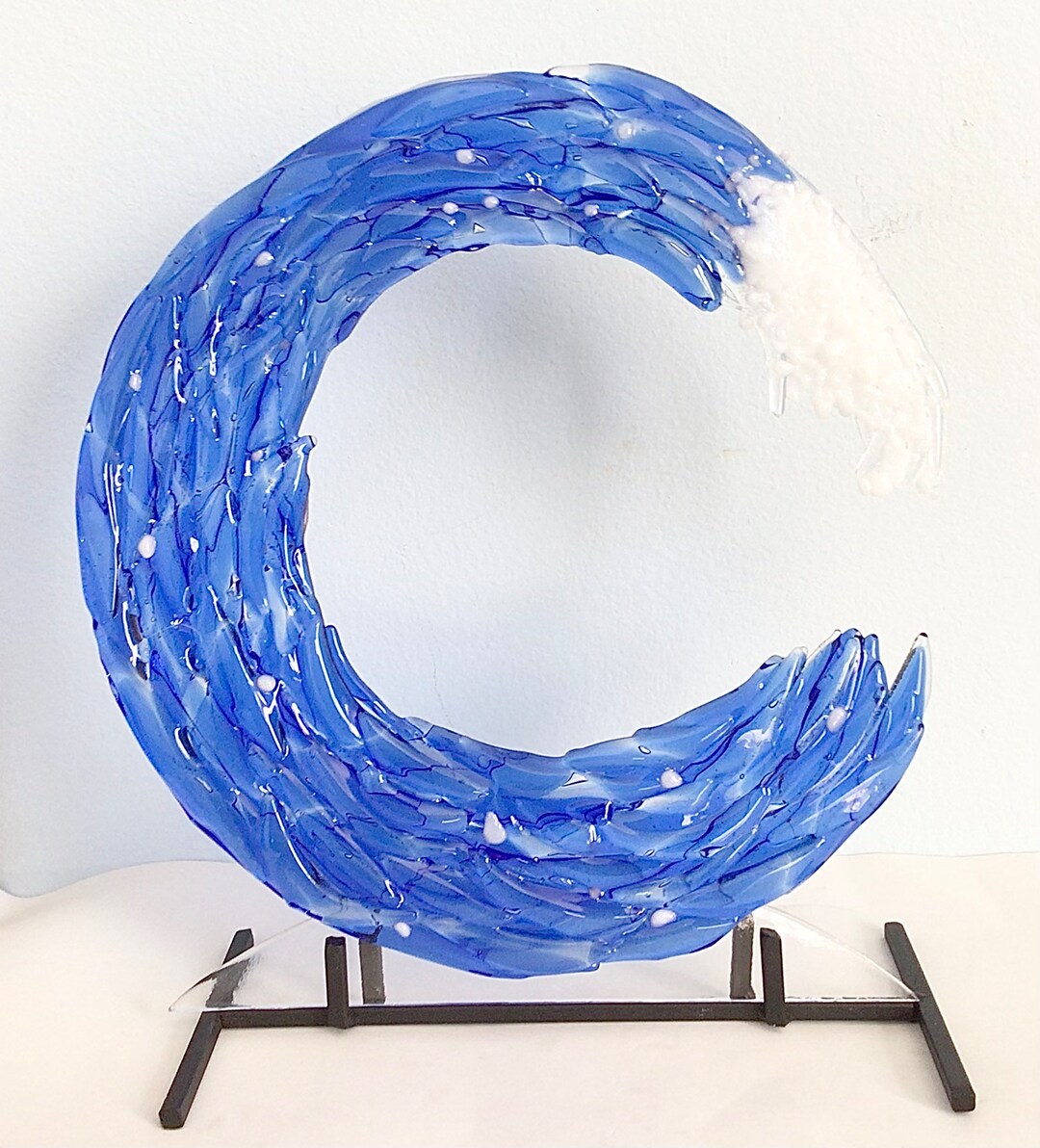 Cobalt Blue Stained Glass Ocean Waves Fused Tabletop Art Panel SALE! - Etsy
