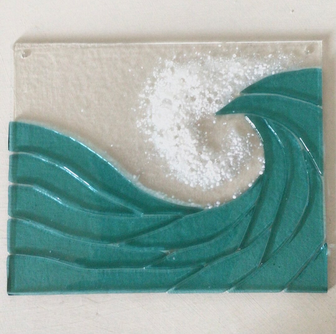 Caribbean Turquoise Blue Stained Glass Ocean Waves Fused Window Panel ...