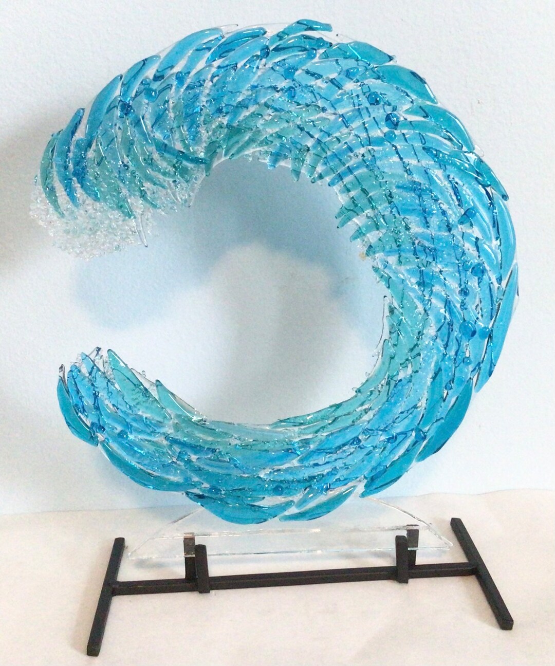 Stained Glass Turquoise Blue Ocean Waves Fused Freestanding Panel SALE ...