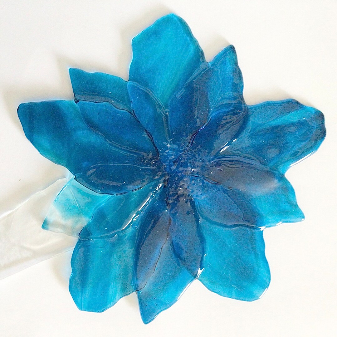 Turquoise Blue Flower Stained Glass Plant Stake or Garden Art - Etsy