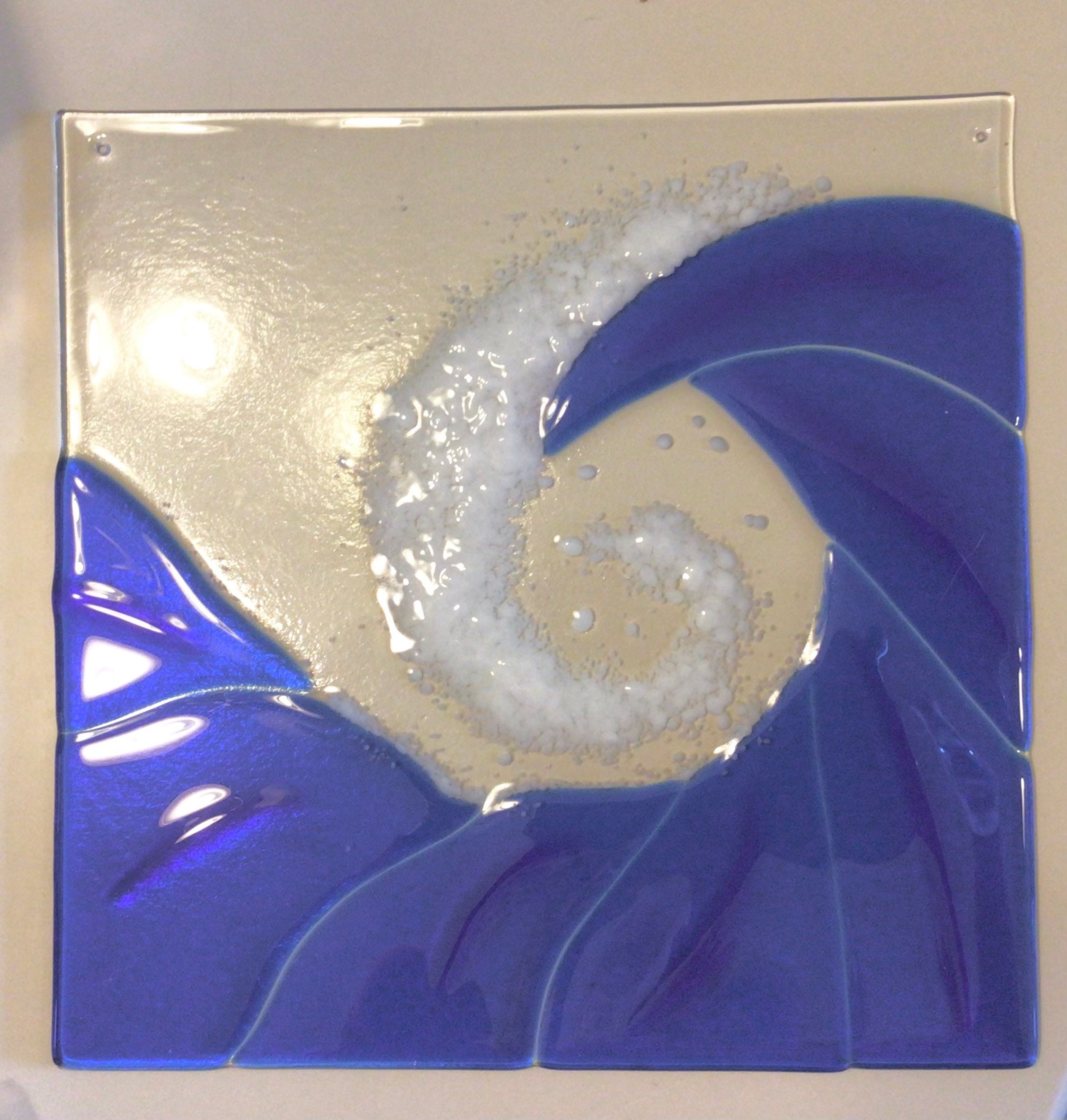 Cobalt Blue Ocean Waves Stained Glass Fused Window Panel | Etsy