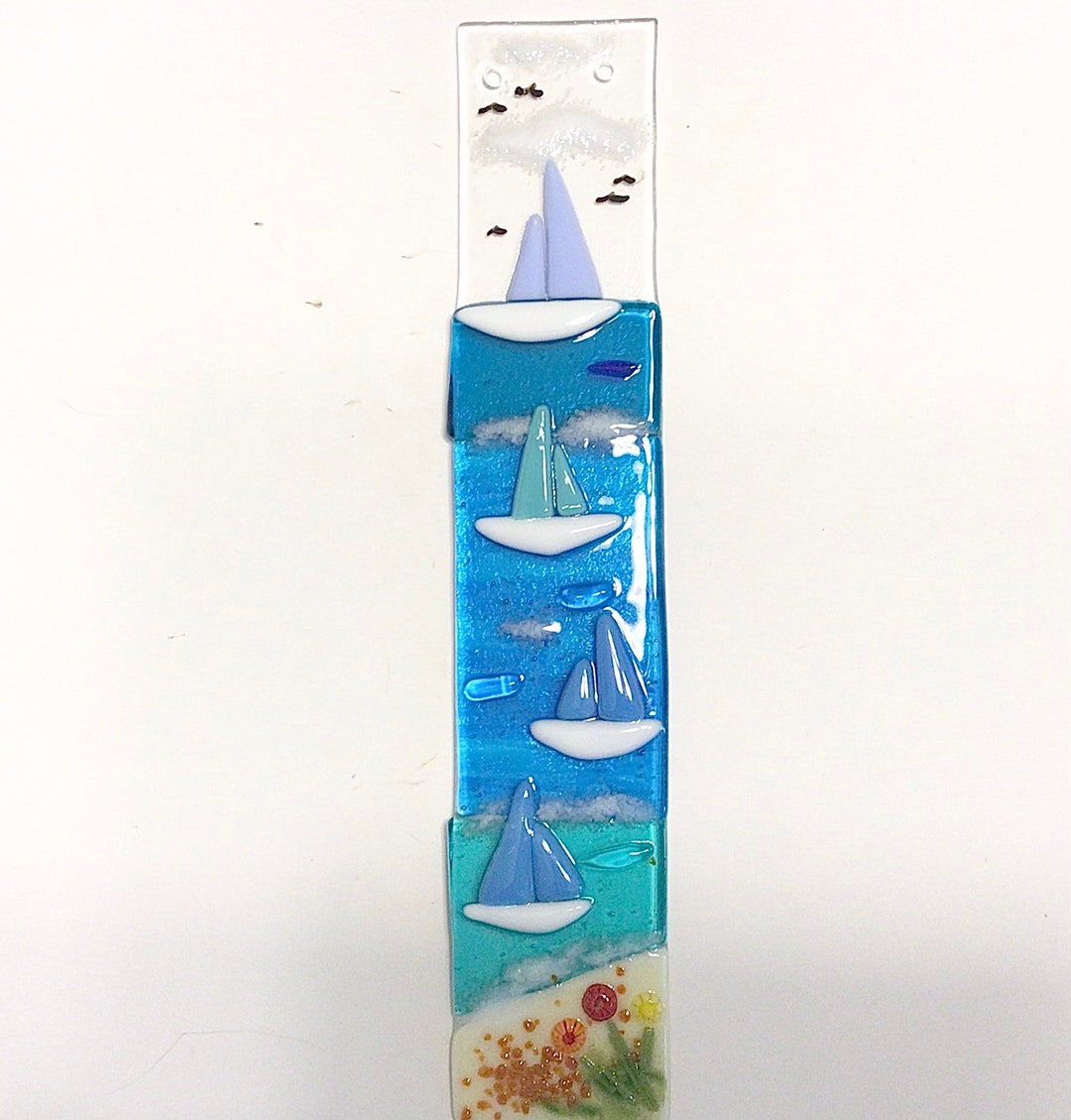 Fused Glass Ocean Beach With Sailboats Suncatcher - Etsy