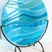 Turquoise Blue Ocean Waves Stained Glass Fused Panel in Metal Base SALE ...
