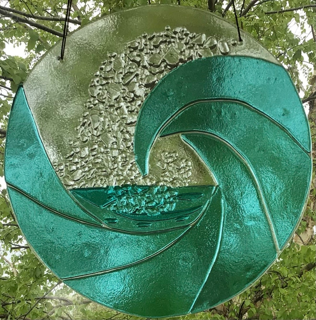 Caribbean Turquoise Blue Ocean Waves Stained Glass Fused Window Panel ...