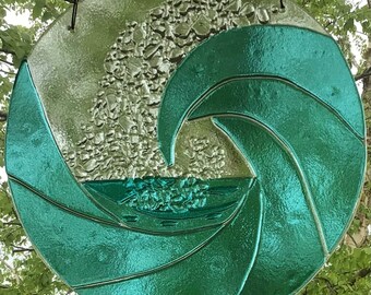 Turquoise Blue Ocean Waves Stained Glass Fused Window Panel | Etsy