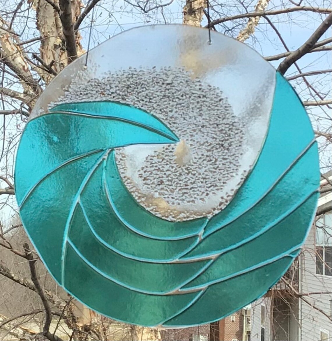 Turquoise Blue Ocean Waves Stained Glass Fused Window Panel SALE! - Etsy