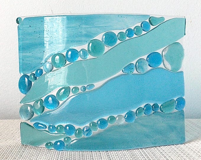 Ocean Waves Abstract Turquoise Blue Fused Glass Freestanding Panel - Etsy