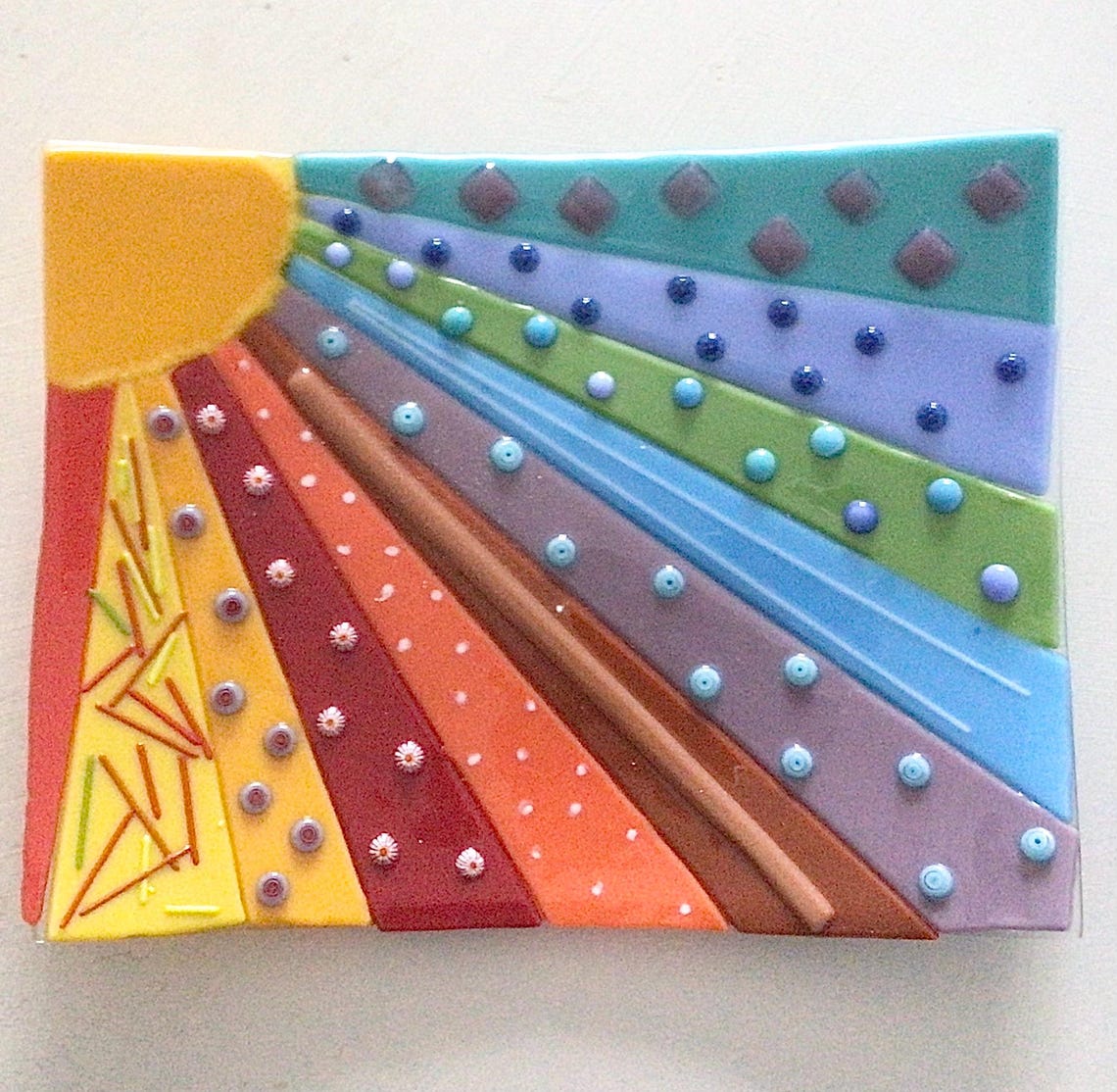 Whimsical Sun Rays Fused Glass Decorative Dish - Etsy