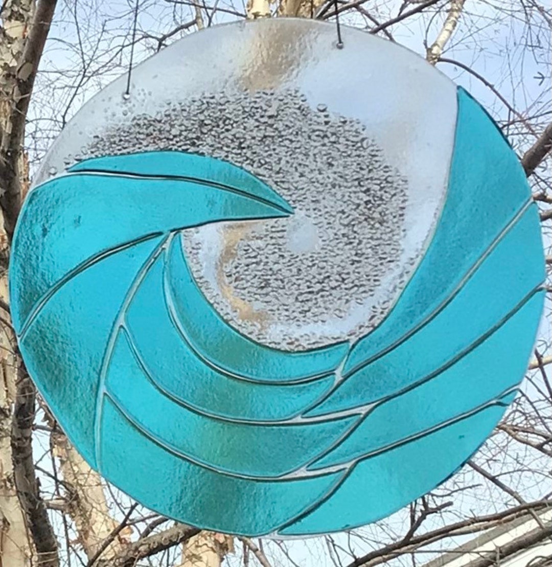 Turquoise Blue Ocean Waves Stained Glass Fused Window Panel SALE! - Etsy