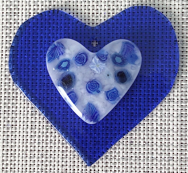 Cobalt Blue Fused Glass Heart Suncatcher - Etsy