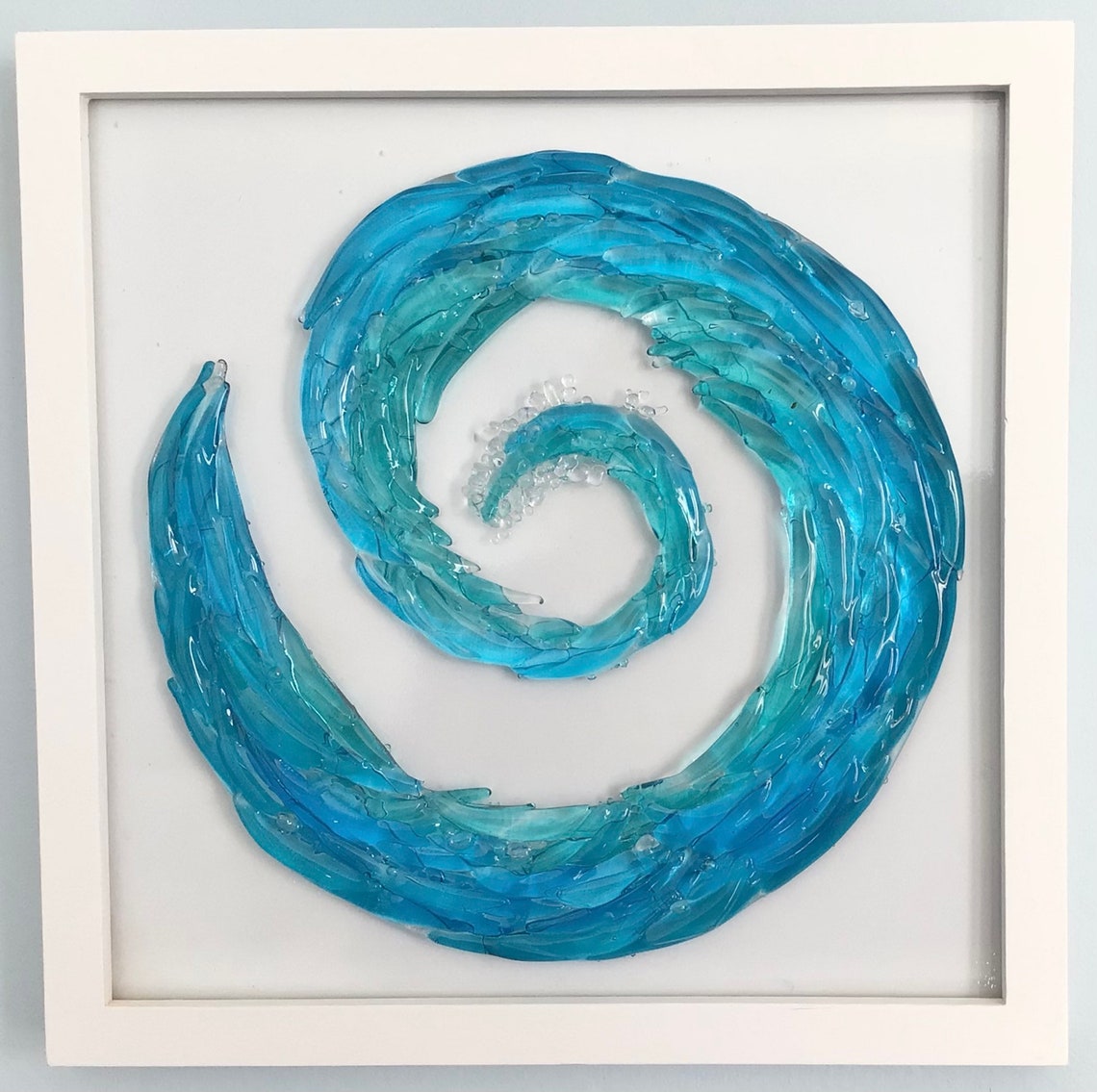 Ocean Waves Turquoise Blue Stained Glass Fused Wall Panel | Etsy