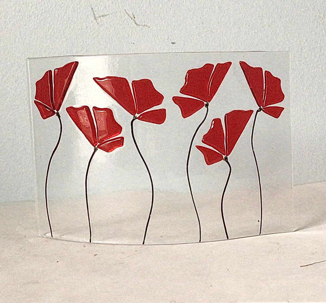 Red Poppy Fused Glass Freestanding Panel - Etsy
