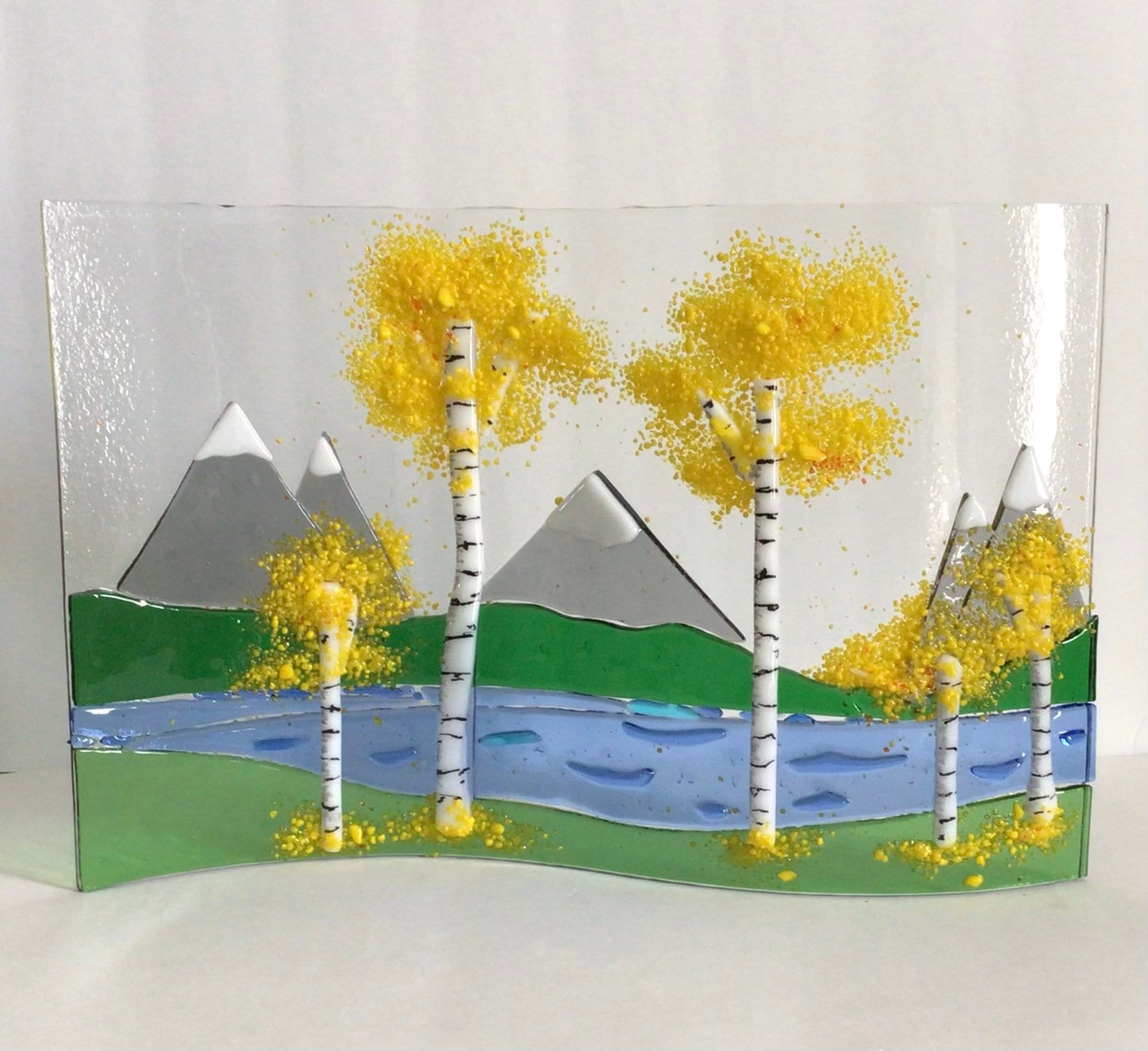 Stained Glass Fall Aspen Trees Mountains and Lake | Etsy