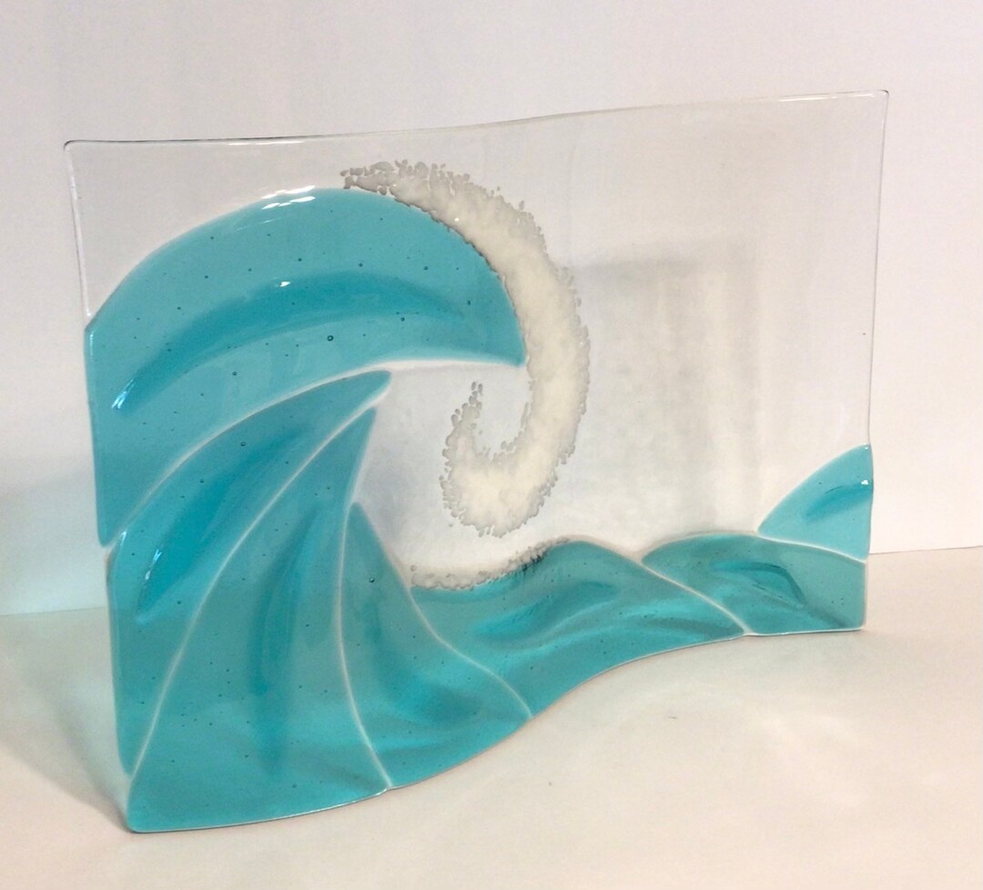 Turquoise Blue Stained Glass Ocean Waves Fused Freestanding Panel - Etsy