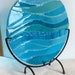 Turquoise Blue Ocean Waves Stained Glass Fused Panel in Metal Base SALE ...