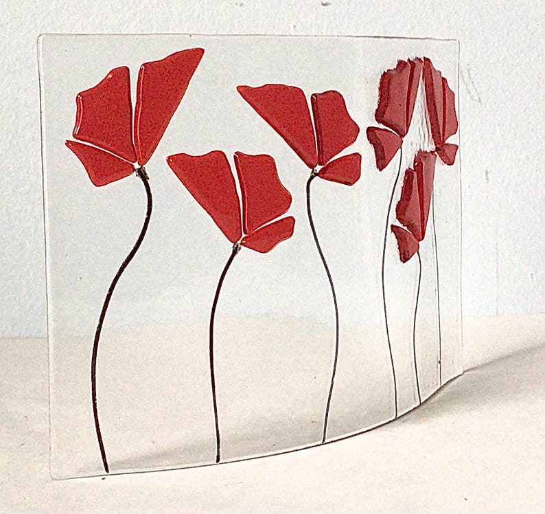Red Poppy Fused Glass Freestanding Panel - Etsy