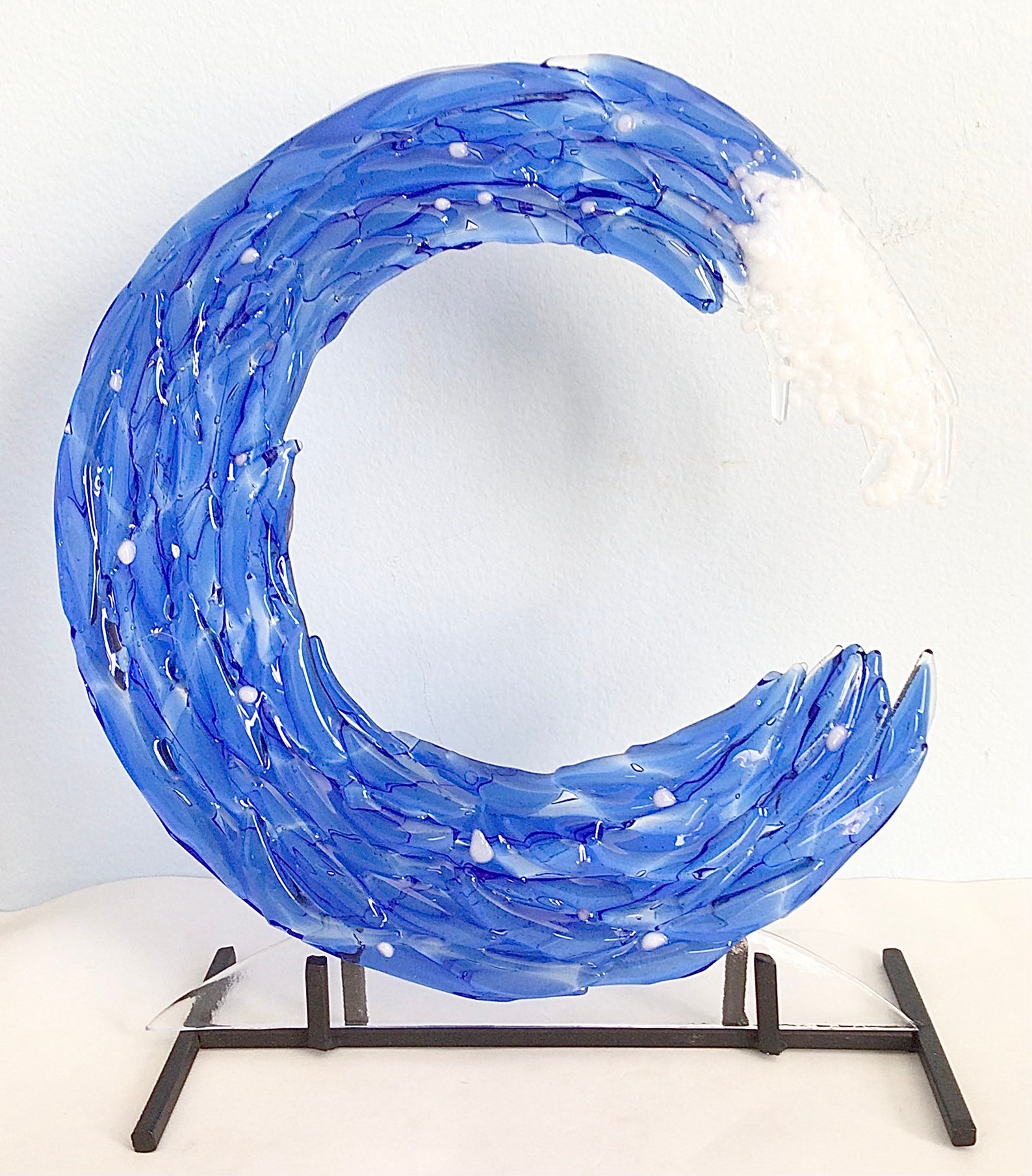 Cobalt Blue Stained Glass Ocean Waves Fused Tabletop Art Panel SALE! - Etsy