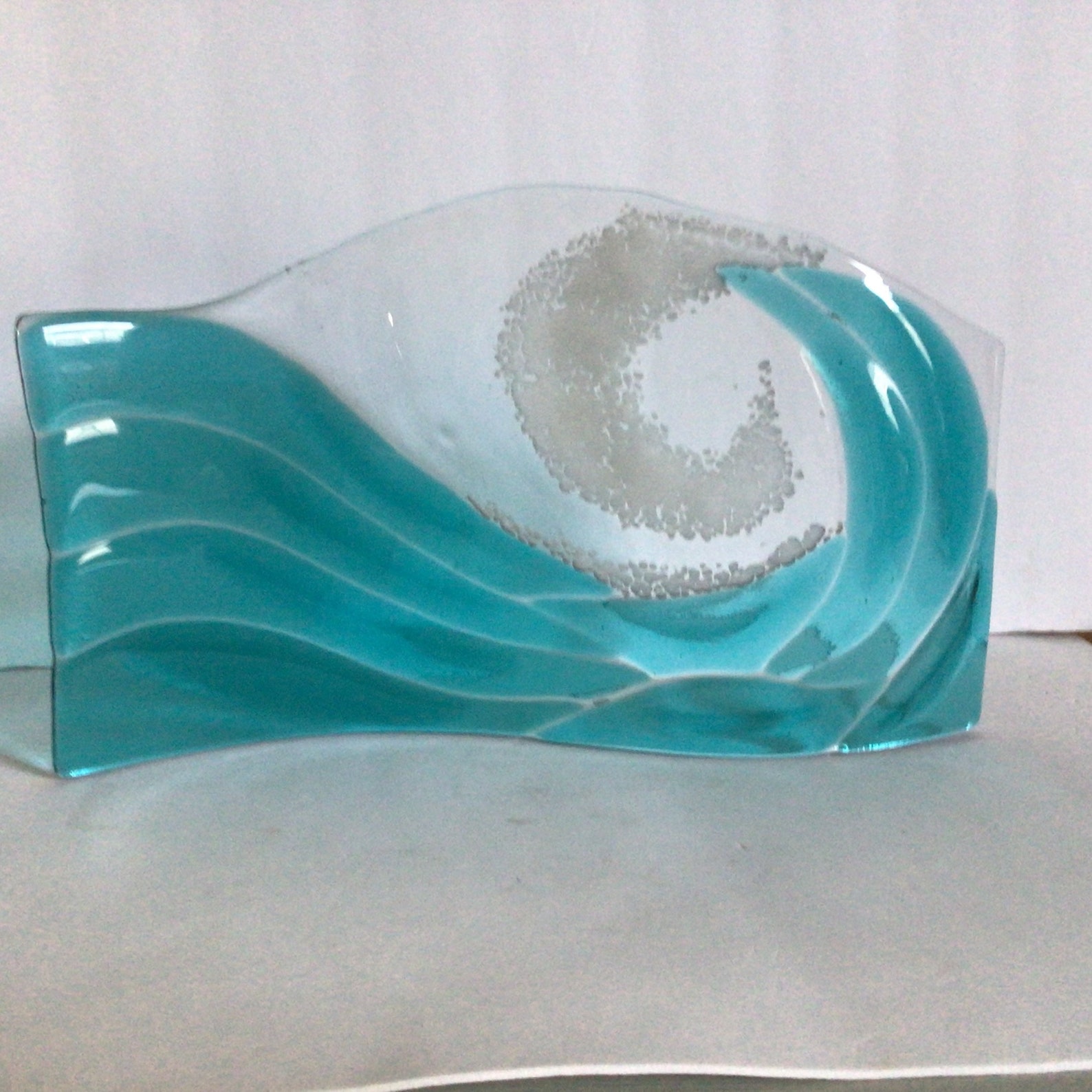 Caribbean Blue Ocean Waves Stained Glass Fused Freestanding Panel SALE ...