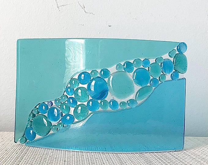 Abstract Turquoise Blue Ocean Waves Fused Glass Freestanding Panel - Etsy