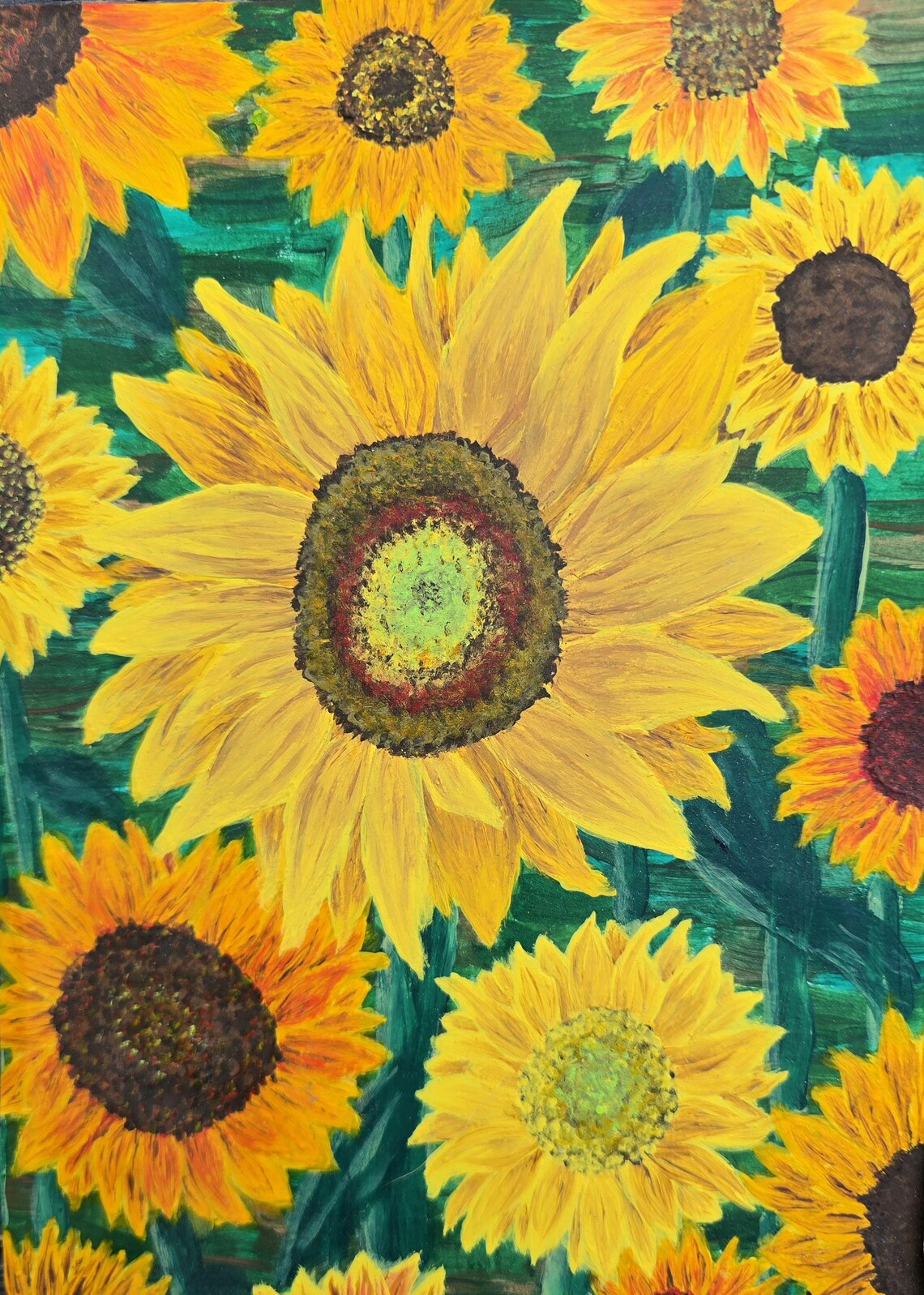 Sunflower Acrylic Painting – Floral Cottagecore Decor (8.5x5.5 Paper ...