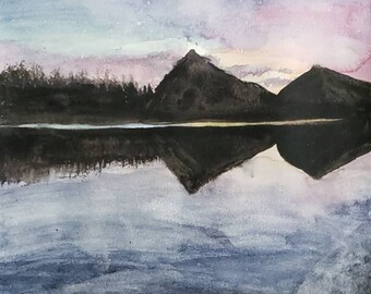 Starry Lake Sunset Watercolor Painting Giclee Prints - Etsy