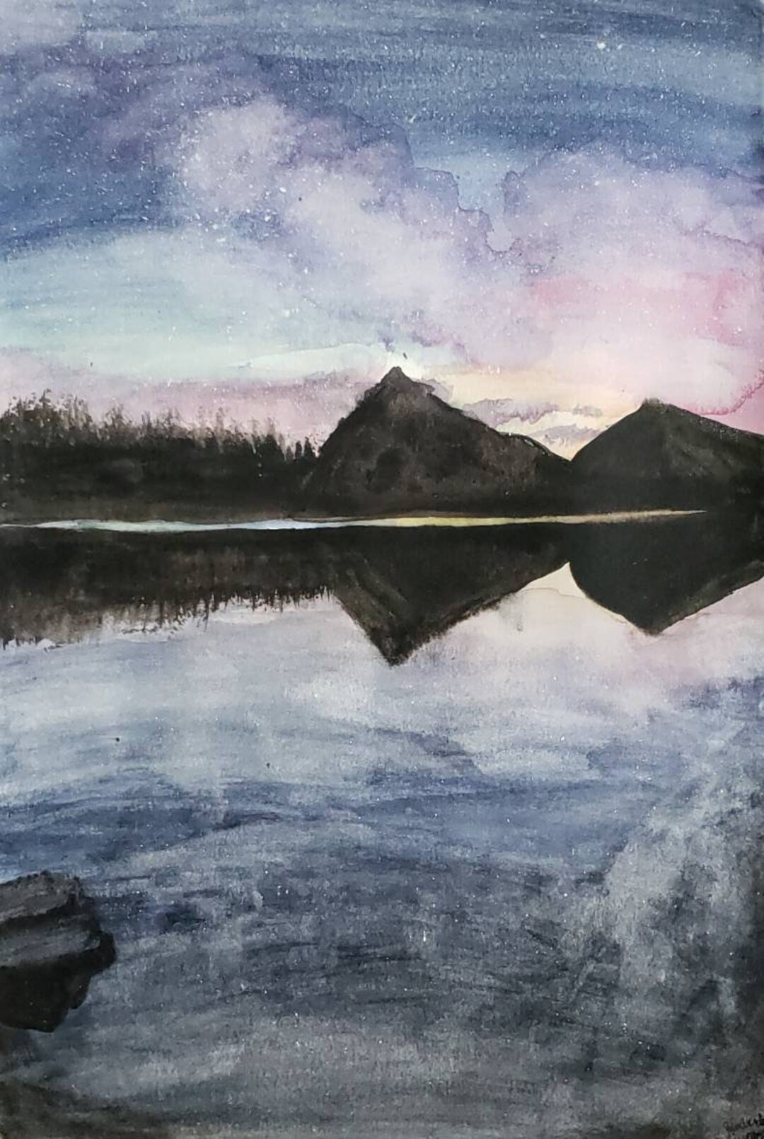 Starry Lake Sunset Watercolor Painting Giclee Prints - Etsy