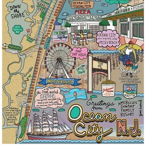 Map of Ocean City New Jersey OCNJ Beach Town NJ Beaches - Etsy