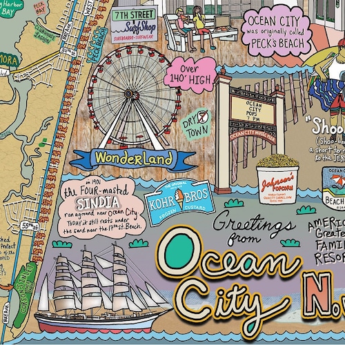Map of Ocean City New Jersey OCNJ Beach Town NJ Beaches | Etsy