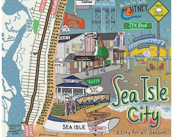 Map of Ocean City New Jersey OCNJ Beach Town NJ Beaches | Etsy