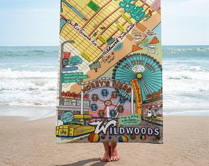 Wildwood New Jersey Map Beach Towel Map Art - Etsy